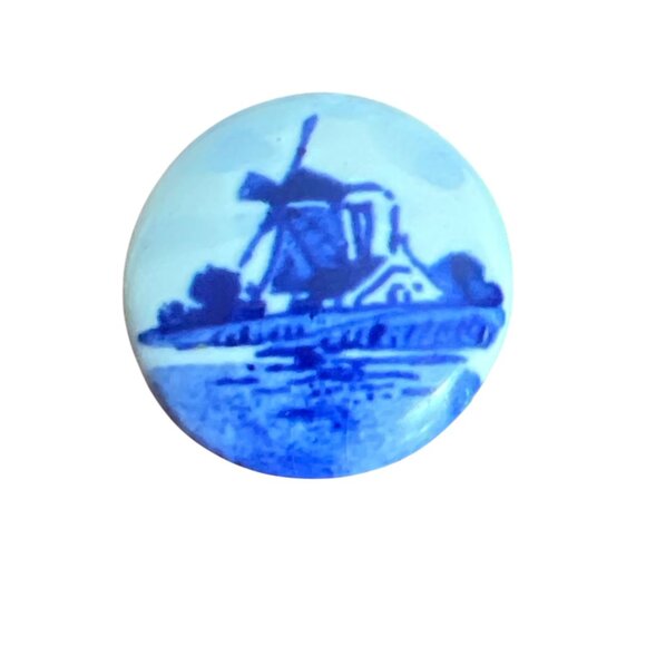 Jewelry | Vintage Dutch Blue White Ceramic Windmill Pin Button Brooch ...